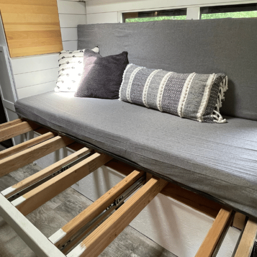 16 Skoolie Couch Ideas + Build Tips (Placement, Design, & Dimensions)